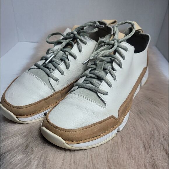 Clarks | Shoes | Clarkswomens White Tri Spark Leather Sneakerssize 9 ...